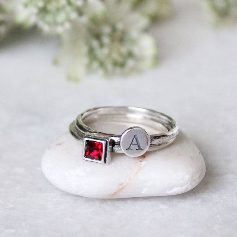 January Birthstone Ring in Sterling Silver. Stackable Mothers Ring With ...