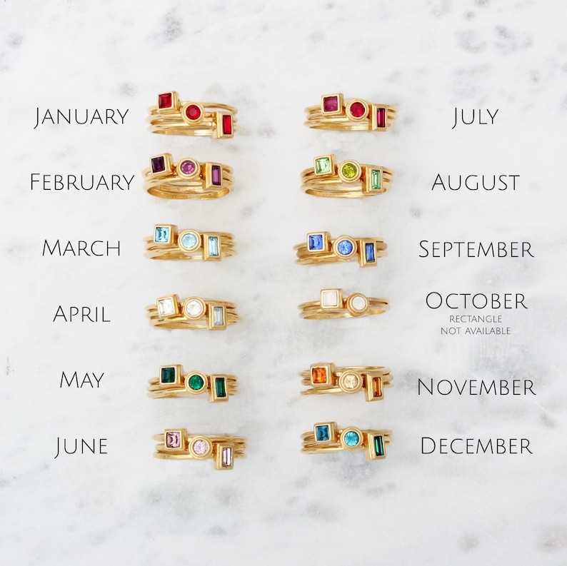 Gold Birthstone Rings, January, February, March, April, May, June, July ...