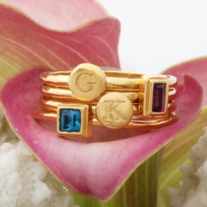 Gold Birthstone Rings, January, February, March, April, May, June, July ...