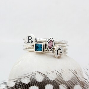 Stacking Birthstone Rings Stackable Initial Rings Stack | Etsy