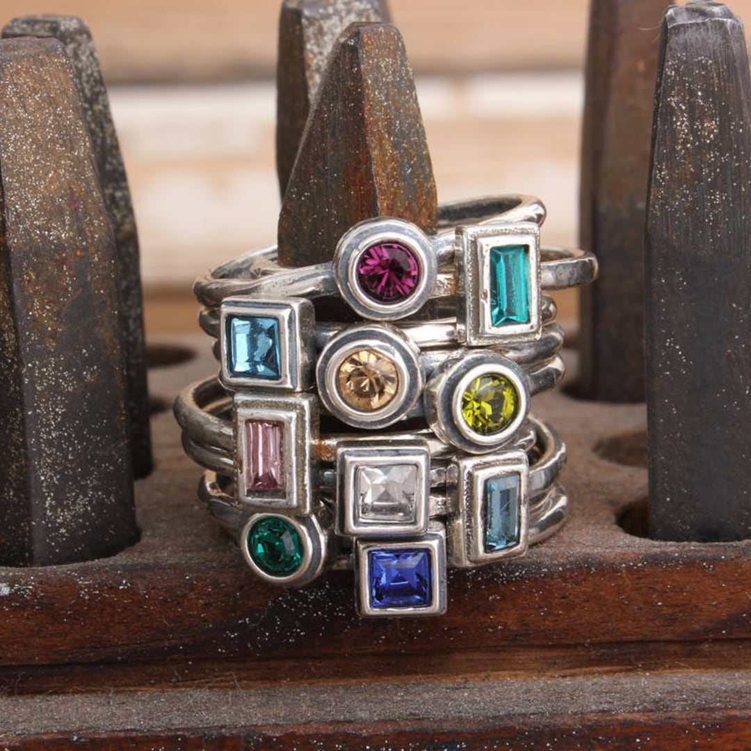 Birthstone Stacking Rings for Mom • Silver Gemstone Rings • Stack ...