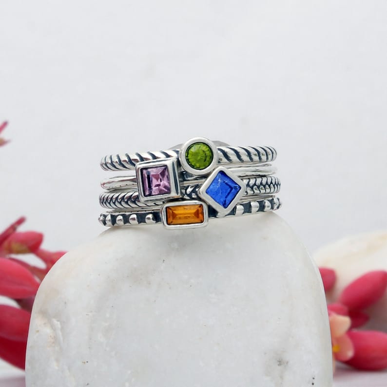 Stacking Silver Bands and Birthstone Rings Stackable Rings - Etsy