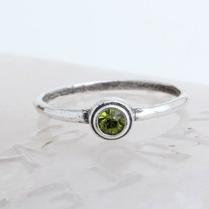 August Birthstone Ring in Silver. Stackable Mothers Band With Peridot ...