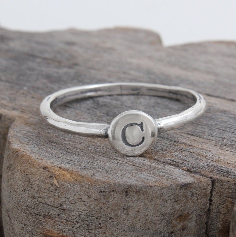 Initial Ring in Sterling Silver Letter Ring Stackable Ring | Etsy