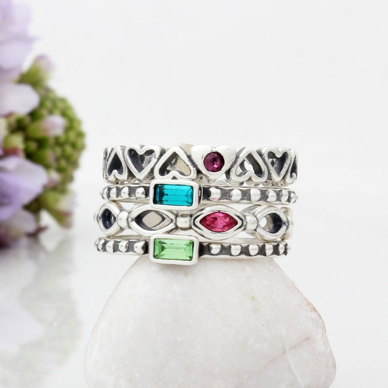 Set of 3 Stacking Family Birthstone Rings Sterling Silver - Etsy