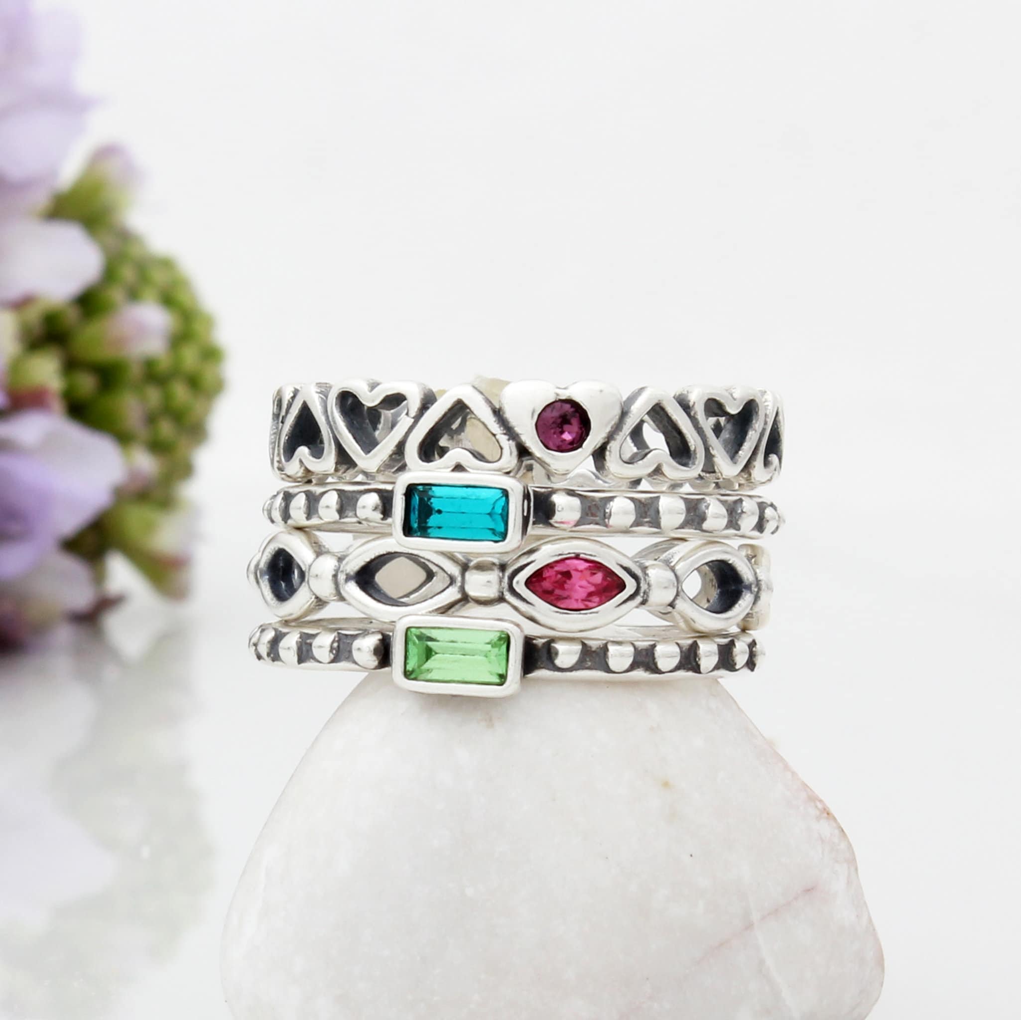 Set of 3 Stacking Family Birthstone Rings Sterling Silver - Etsy Canada