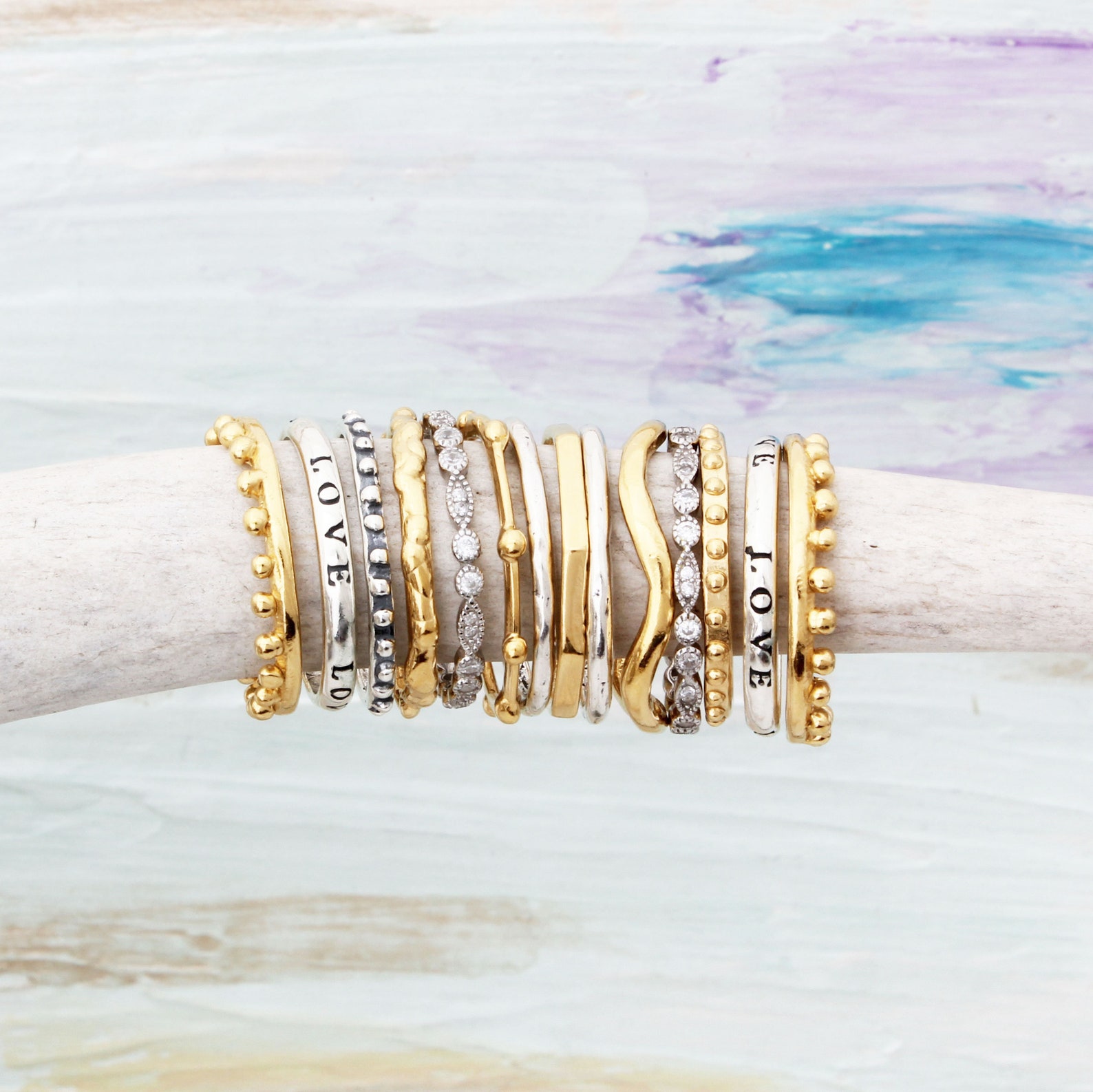 Gold Stacking Rings • 24K Gold Vermeil Stack Rings • Birthstone Stack ...