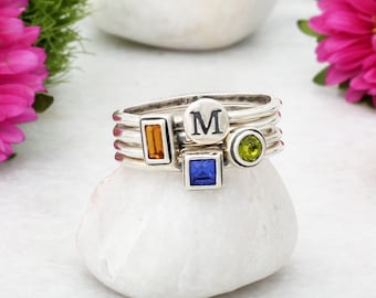 Birthstone Ring, Sterling Silver Birthstone Stacking Ring, Stackable ...