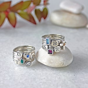 Bestseller • Mother Birthstone Stack Rings • Minimalist Ring • Gemstone ...
