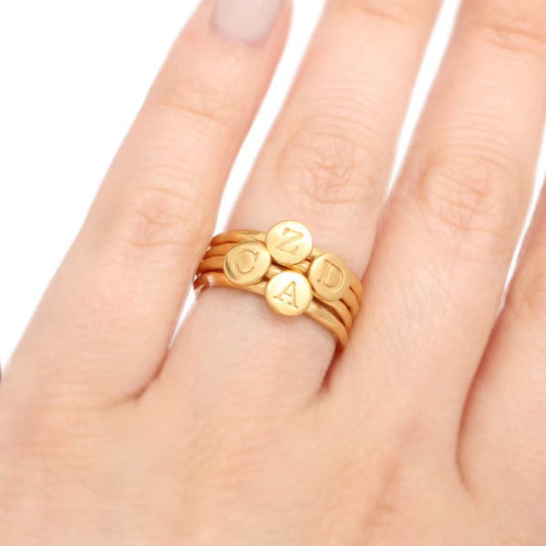 Gold Rings Gold Initial Rings Stackable Initial Ring in - Etsy