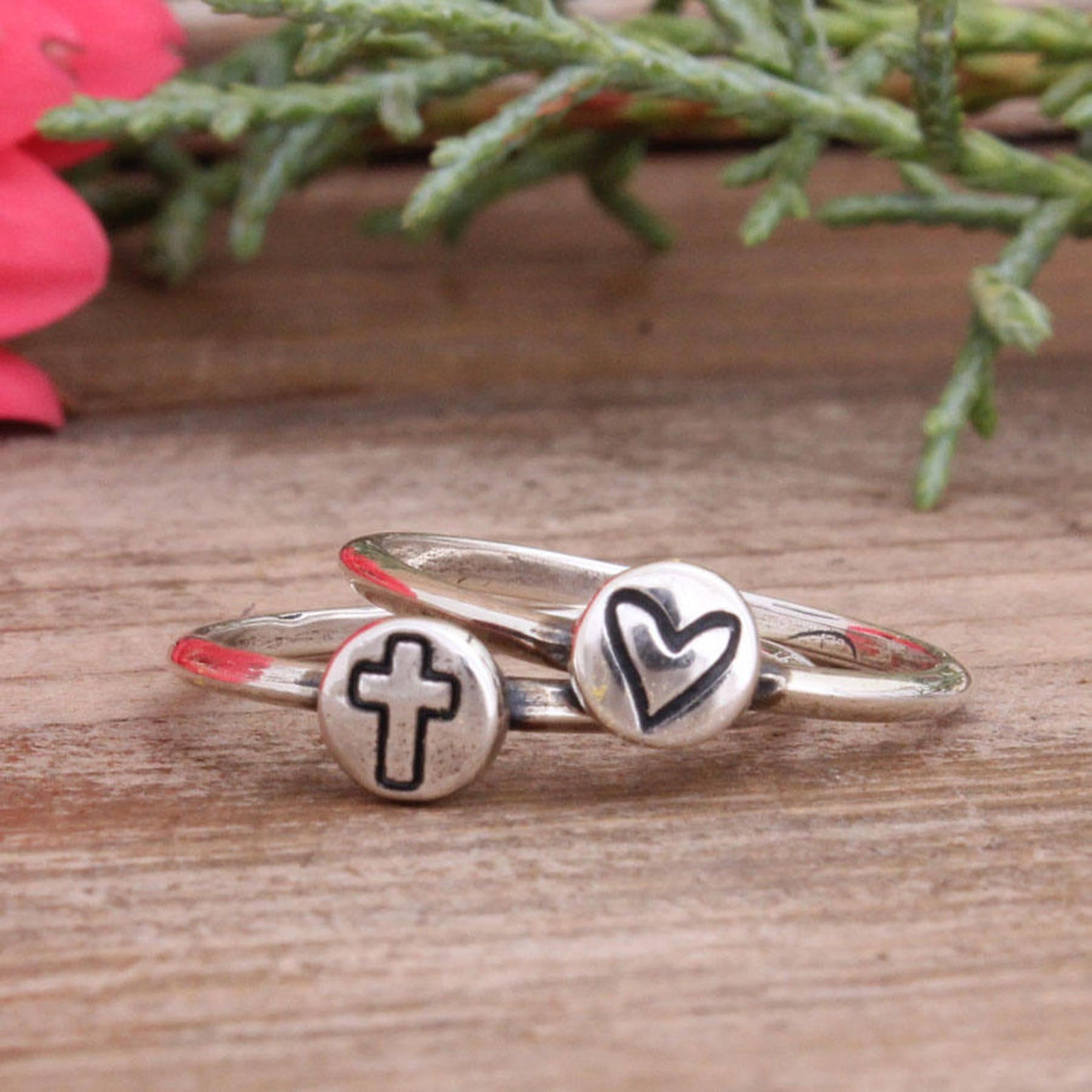 Set of 2 Silver Stack Initial Rings • Great Couple Gift • Mom Gift ...