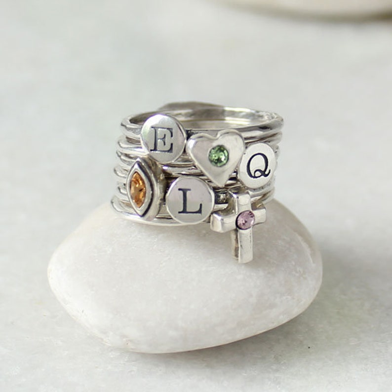 Cross Birthstone Stacking Ring • Sterling Silver Cross Birthstone Ring ...