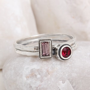 January Birthstone Ring in Sterling Silver. Stackable Mothers Ring With ...
