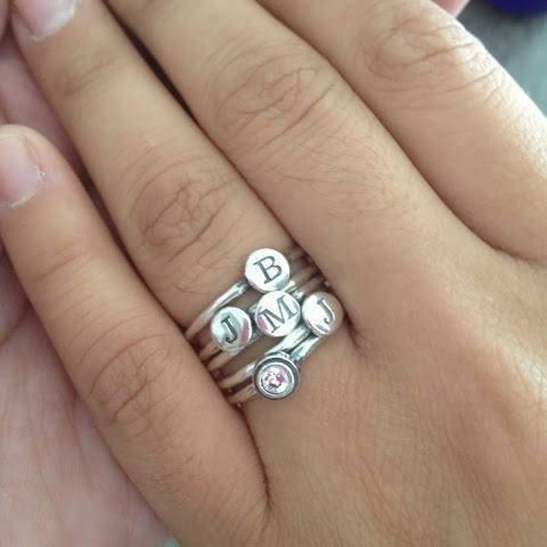 Silver Stackable Initial Rings Stacking Initial Ring Set of | Etsy