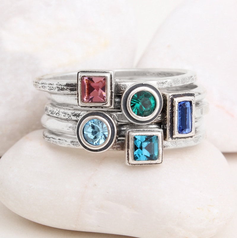 May Birthstone Ring in Sterling Silver Stackable Mothers | Etsy