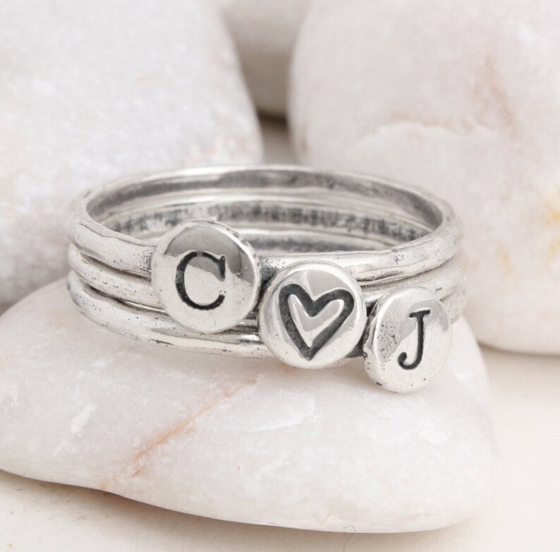 Personalized Silver Stack Initial Rings Set of 3 Mother of - Etsy