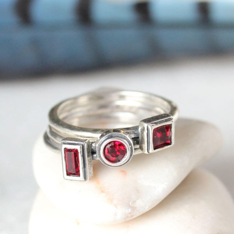 January Birthstone Ring in Sterling Silver. Stackable Mothers Ring With ...