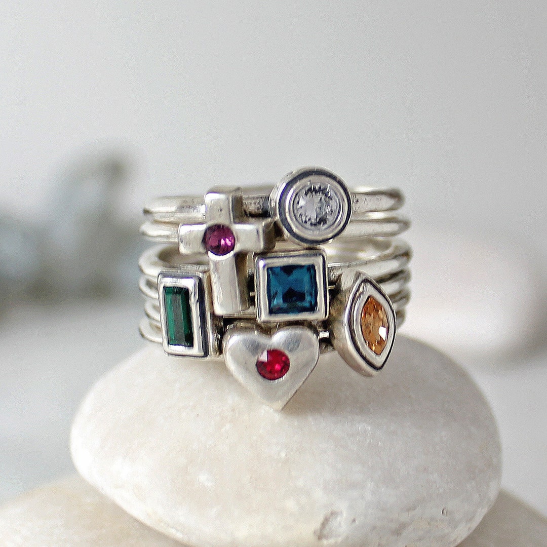 Bestseller • Mother Birthstone Stack Rings • Minimalist Ring • Gemstone ...