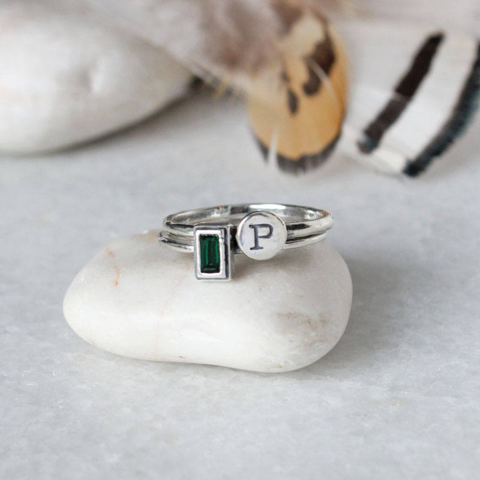 May Birthstone Ring in Sterling Silver Stackable Mothers | Etsy