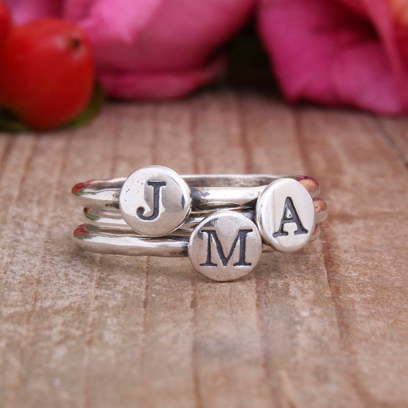 Stackable Initial Rings in Sterling Silver Mother's Ring | Etsy