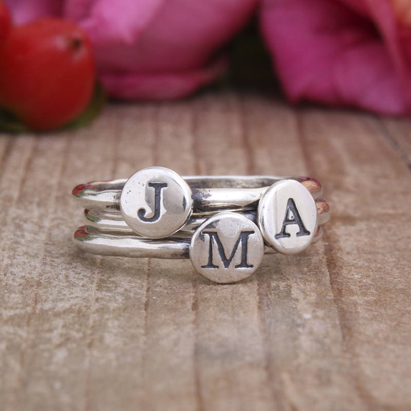 Stackable Initial Rings in Sterling Silver • Mother's Ring • Stacking ...