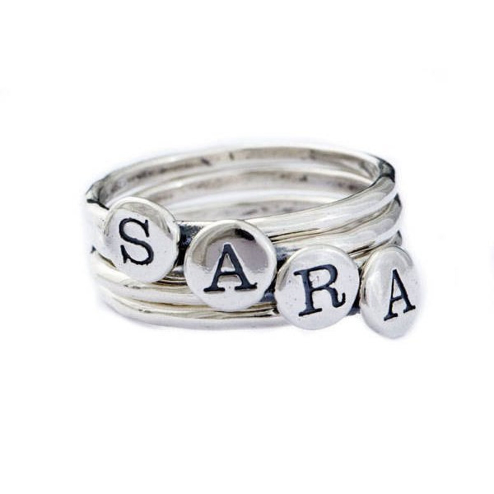 Stackable Initial Rings in Sterling Silver Mother's Ring Stacking Initial Ring Set Sterling ...