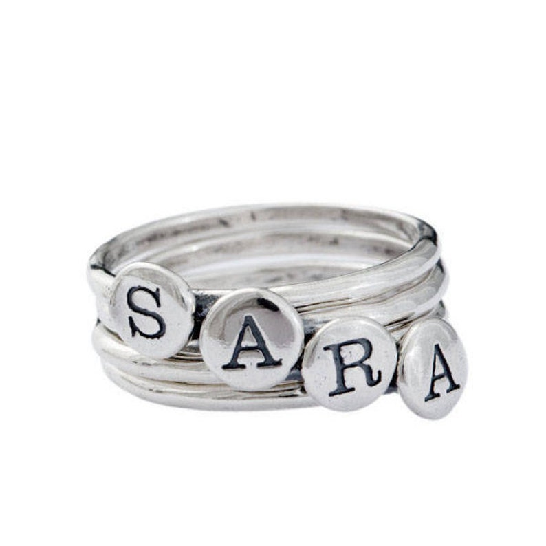 Silver Stackable Initial Rings Stacking Initial Ring Set of - Etsy