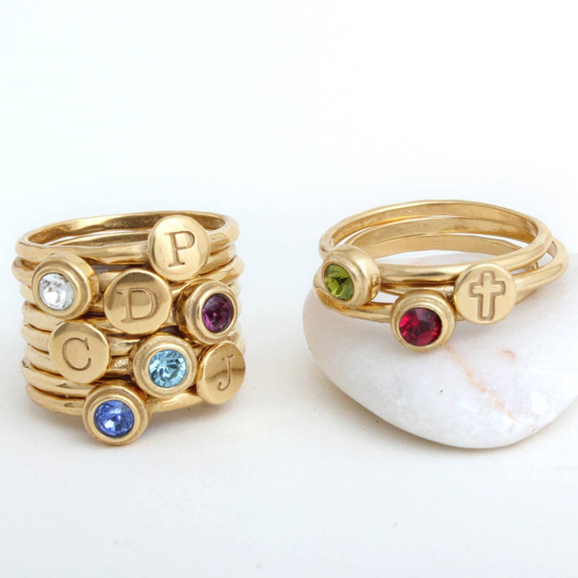 Stacking Birthstone Rings Gold Stackable Rings Stack | Etsy