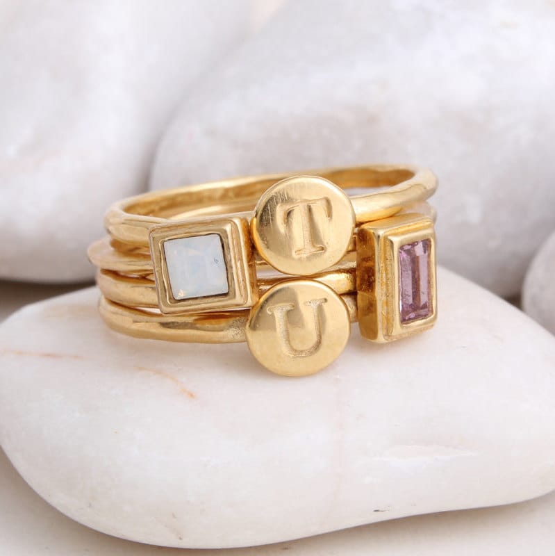 Stackable Gold Rings Gold Stack Ring Set 2 Birthstone | Etsy