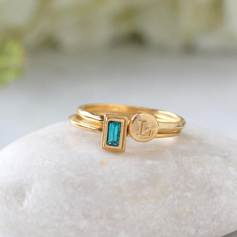 Birthday Ring for December. Gold. Stacking Ring With Blue - Etsy