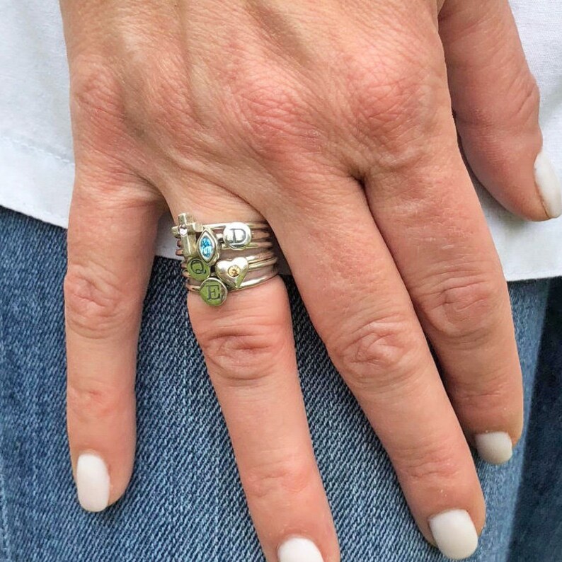 Silver Stacking Ring Set Mothers Ring Birthstone Ring - Etsy
