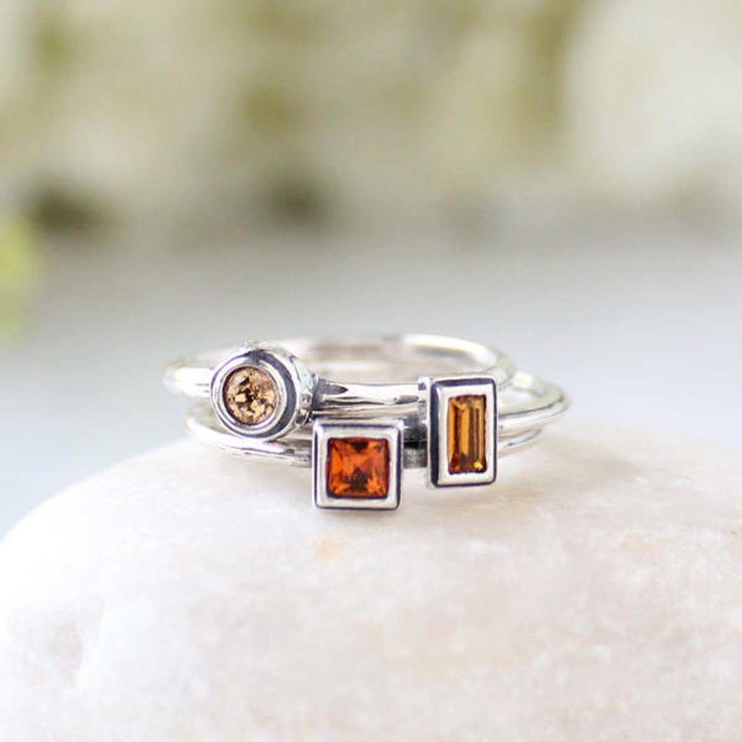 November Birthstone Ring in Silver. Stackable Mothers Ring With Topaz ...