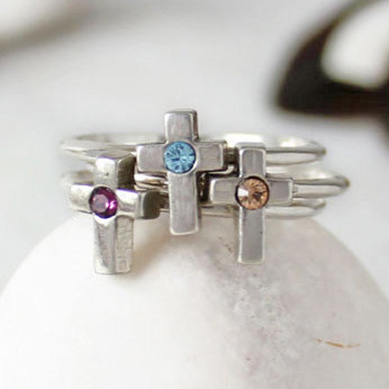 Set of 3 Stacking Family Birthstone Rings Sterling Silver | Etsy