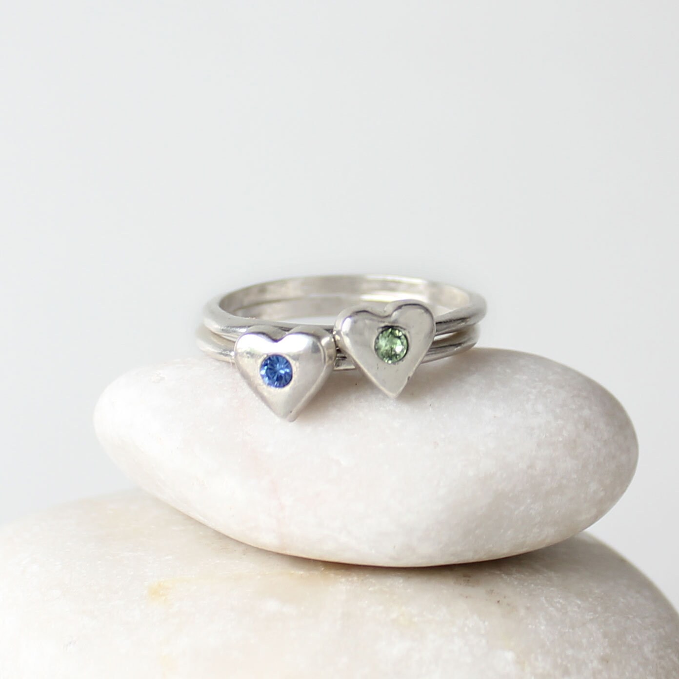 Heart Birthstone Stacking Ring Sterling Silver Stackable | Etsy