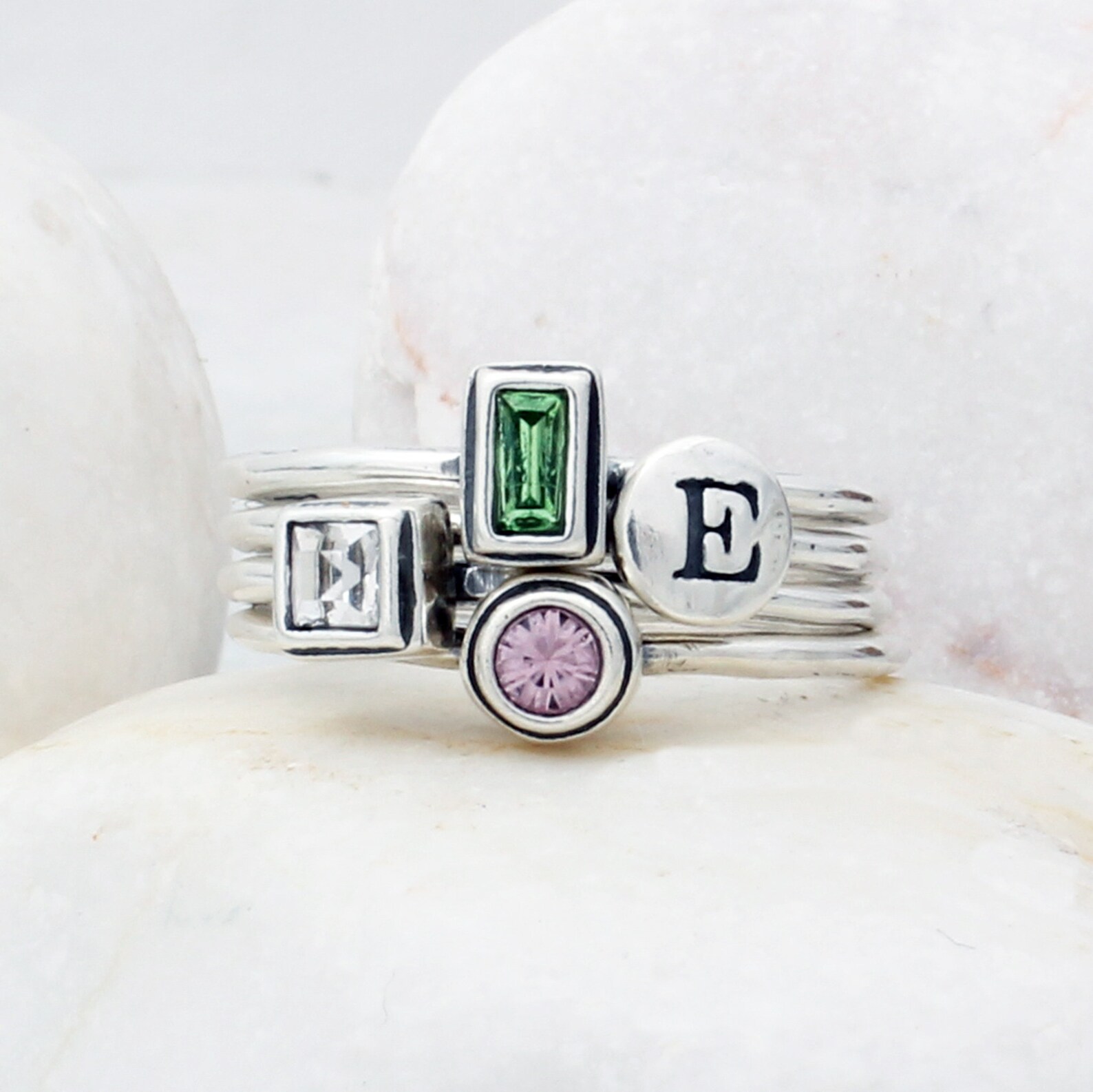 Stacking Birthstone Rings Stackable Initial Rings Stack | Etsy