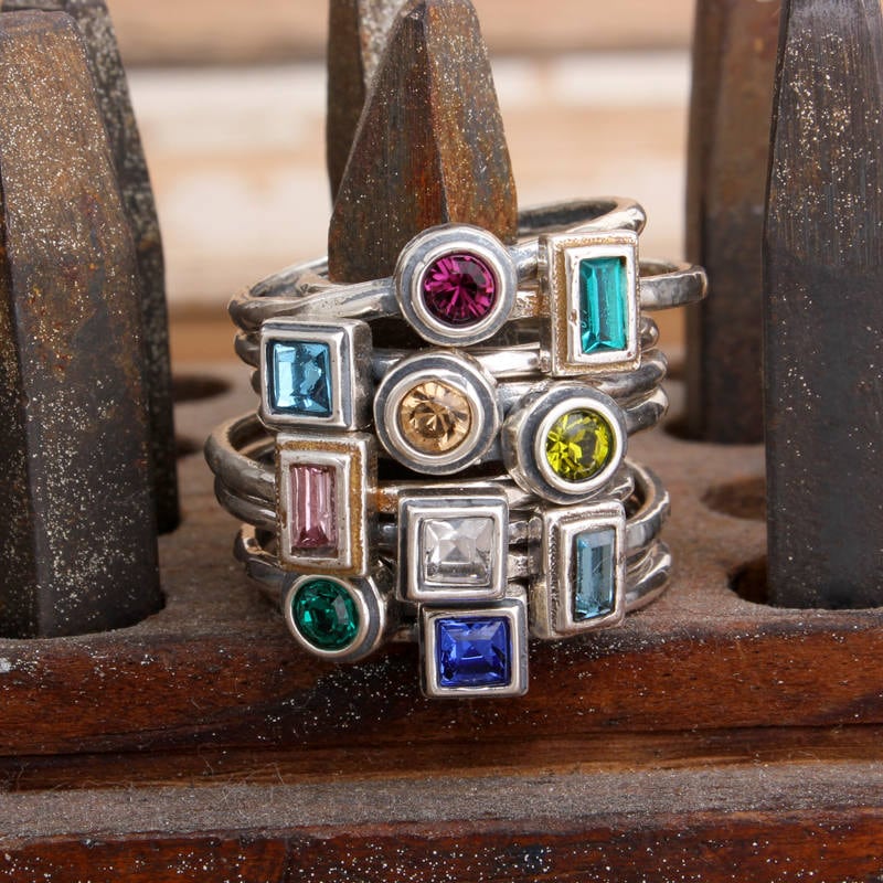 Set of 4 Birthstone Rings Birthstone Stacking Ring in | Etsy UK