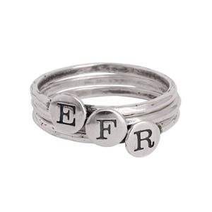 Stacking Initial and Symbol Ring • Sterling Silver Set of 3 Bands • Sterling Mothers Ring ...