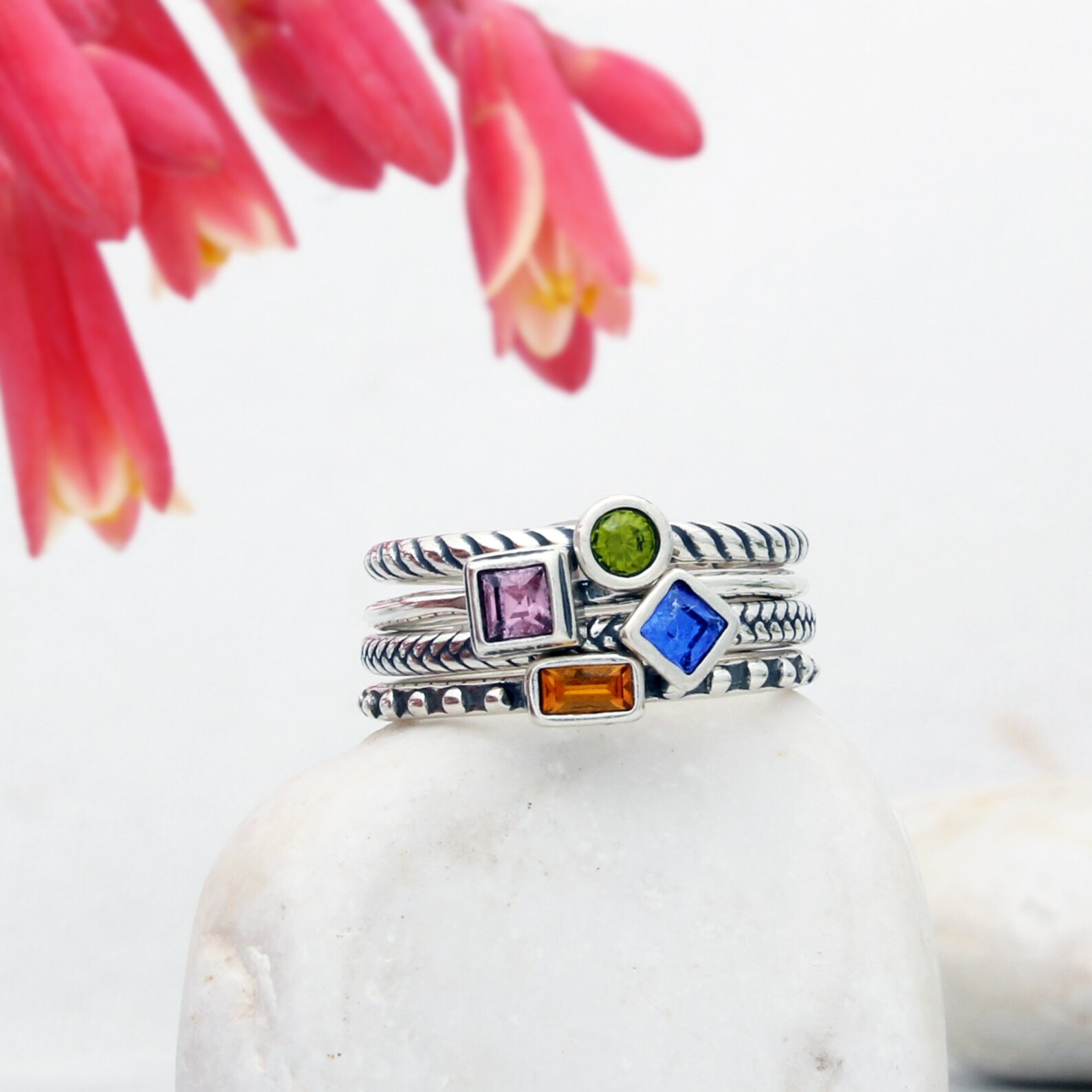 Stacking Birthstone Rings Stackable Initial Rings Stack | Etsy