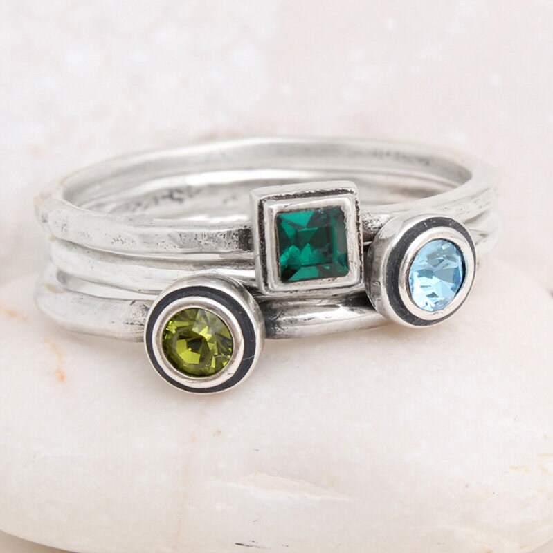 May Birthstone Ring in Sterling Silver Stackable Mothers | Etsy