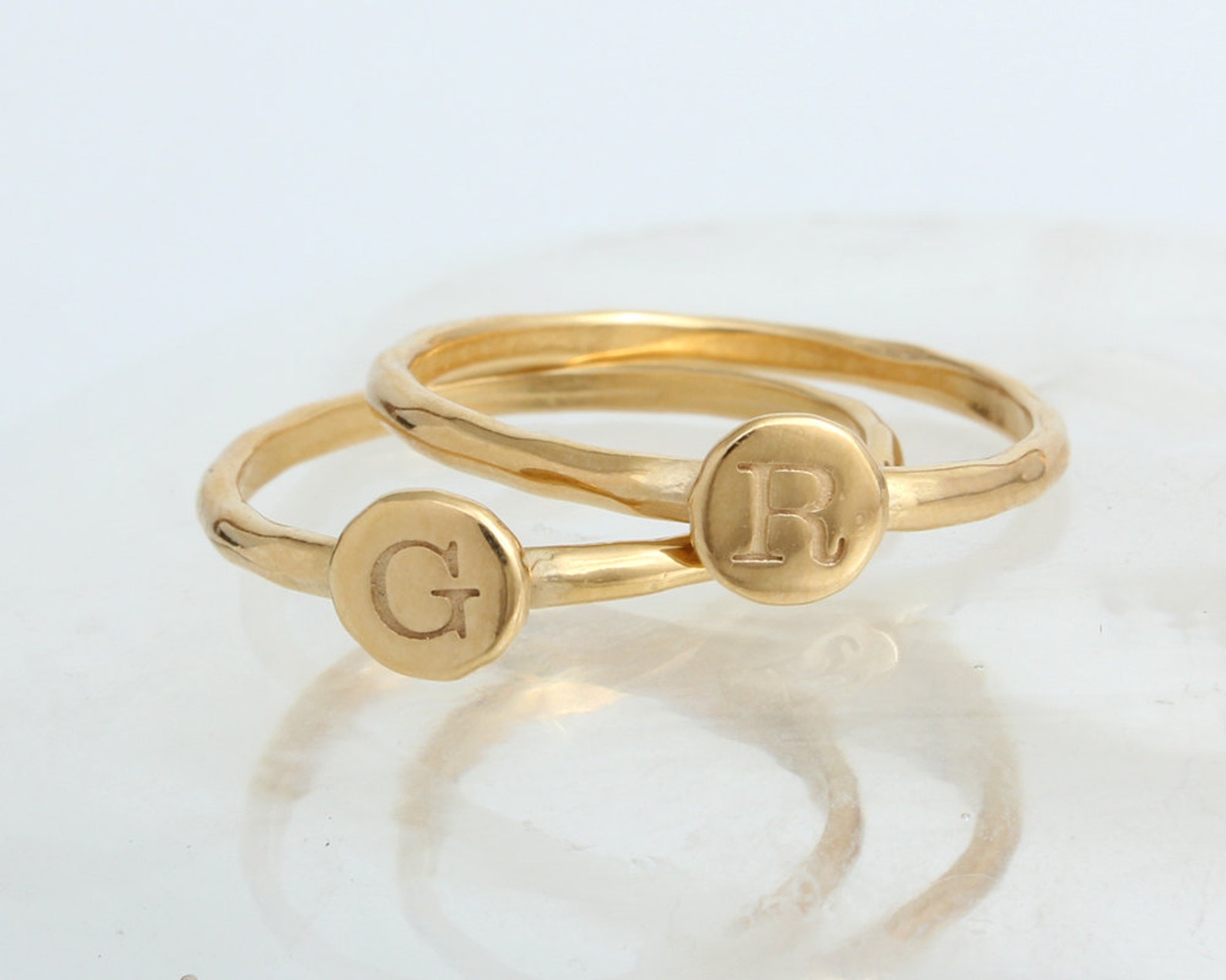 Gold Initial Rings Set of Two Stacking Rings With Initials | Etsy