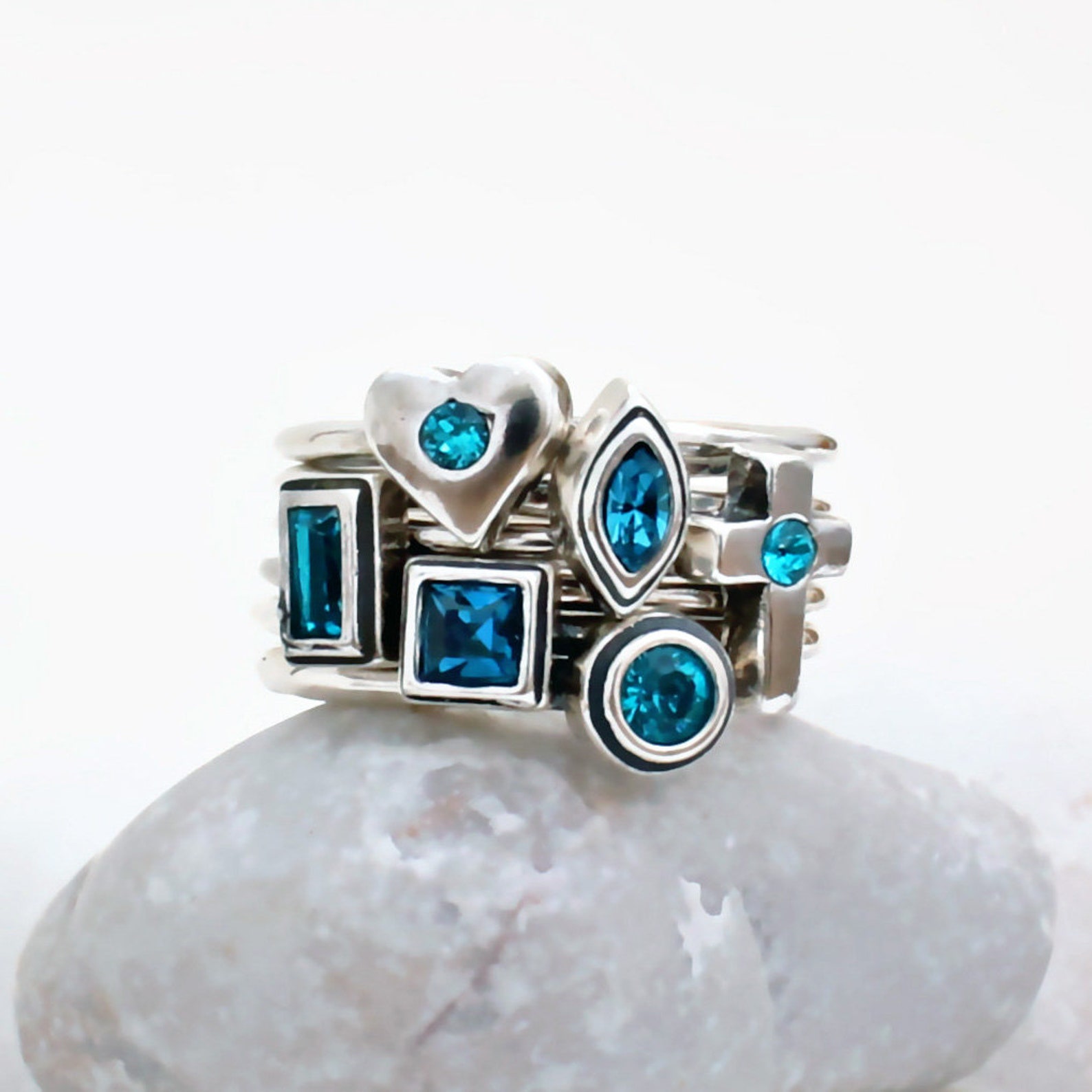 December Birthstone Ring in Silver Stackable Mothers Ring - Etsy