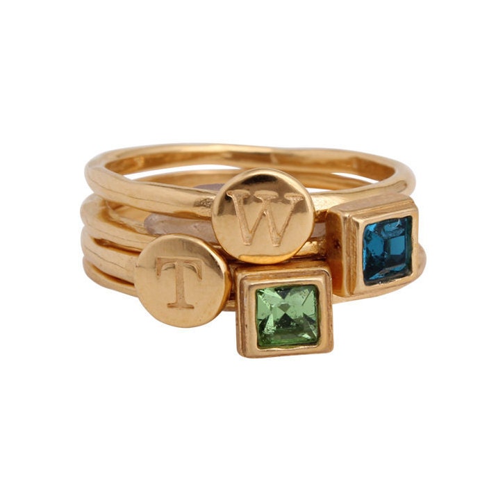 Stackable Gold Rings Gold Stack Ring Set 2 Birthstone | Etsy