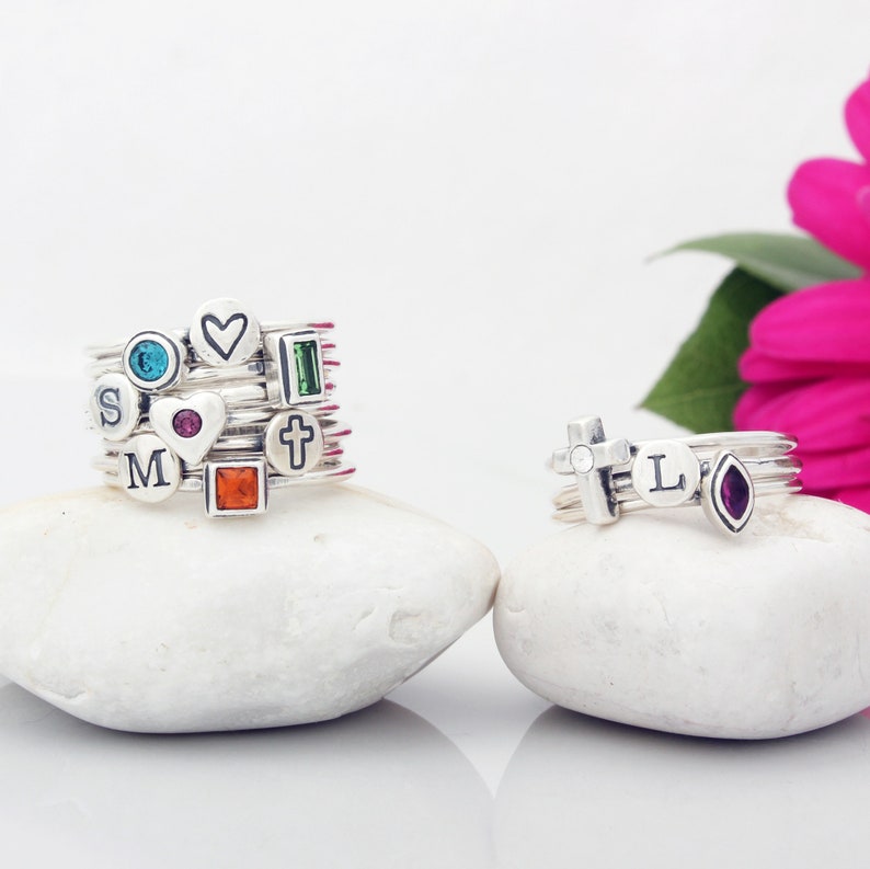 Stacking Birthstone Rings Stackable Initial Rings Stack - Etsy