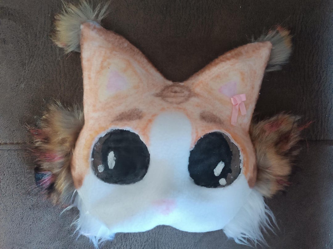 Big Eyes Cat Therian Mask White Brown Cute/kawaii - Etsy