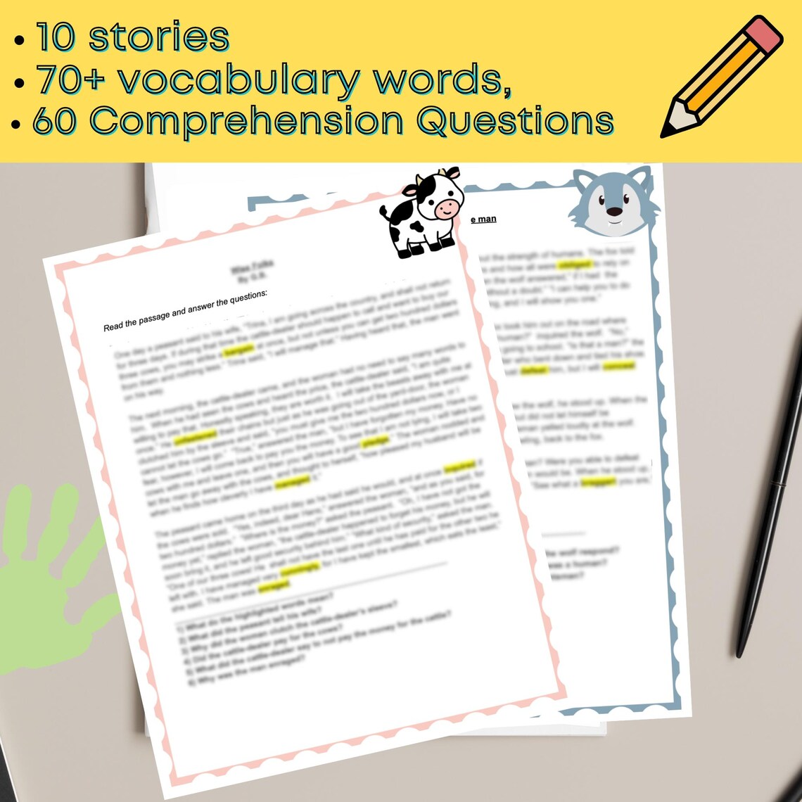 ELA Reading Comprehension & Vocabulary Worksheet: Third Grade, Fourth ...