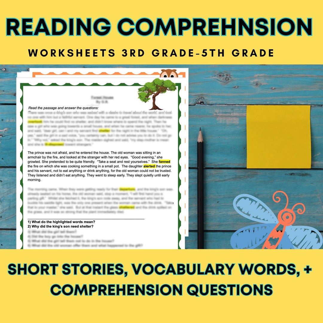 ELA Reading Comprehension & Vocabulary Worksheet: Third Grade, Fourth ...