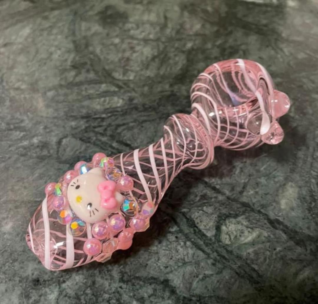 Glass Pipe Kitty Cute Pink Smoking Accessories Rhinestones Kawaii Girly ...