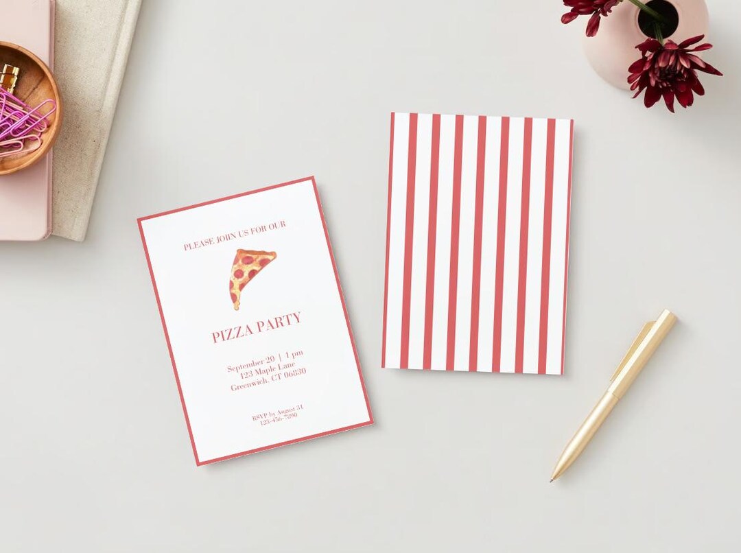 Pizza Party Invitation & Menu Template | Red Theme | Editable Canva ...
