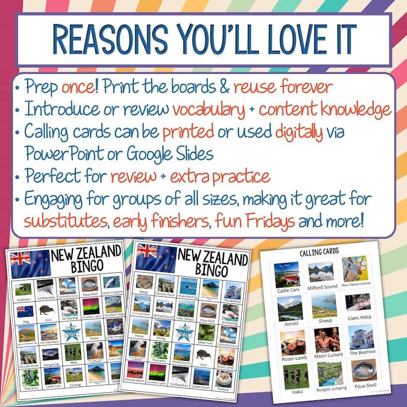 New Zealand Bingo Game - Printable & Digital - 40 Bingo Cards - Images ...