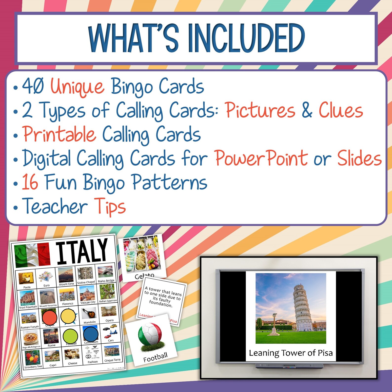 Italy Bingo Game - Printable & Digital - 40 Bingo Cards - Images and ...